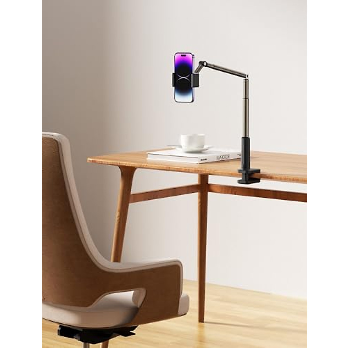 JSAUX Phone Holder for Desk and Bed Compatible with iPhone 15 14 13 12 Overhead Phone Mount Gooseneck Phone Stand Flexible 360 Lazy Long Arm Clamp Clip for Table Bedside [1-Pack, Black]