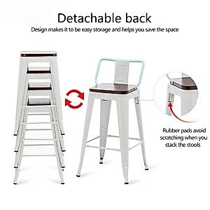 Changjie Furniture 24 Inch Swivel Bar Stools Set of 4 Counter Height Swivel Bar Stools with Backs Industrial Barstools for Kitchen (Swivel 24 inch, White Wooden)