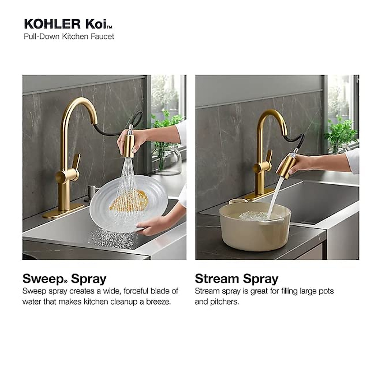 Kohler Koi R22940-SD-2MB Pull Down Kitchen Faucet with Soap Dispenser Vibrant Brushed Moderne Brass Finish