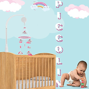 Piccolin Baby Crib Mobile, Hanging Toys, Nursery Decor for Girls White and Pink Room Decorations, Clouds, Moons and Stars Safe, Non-Toxic, Crib Mobile for Newborn, Baby Shower Present
