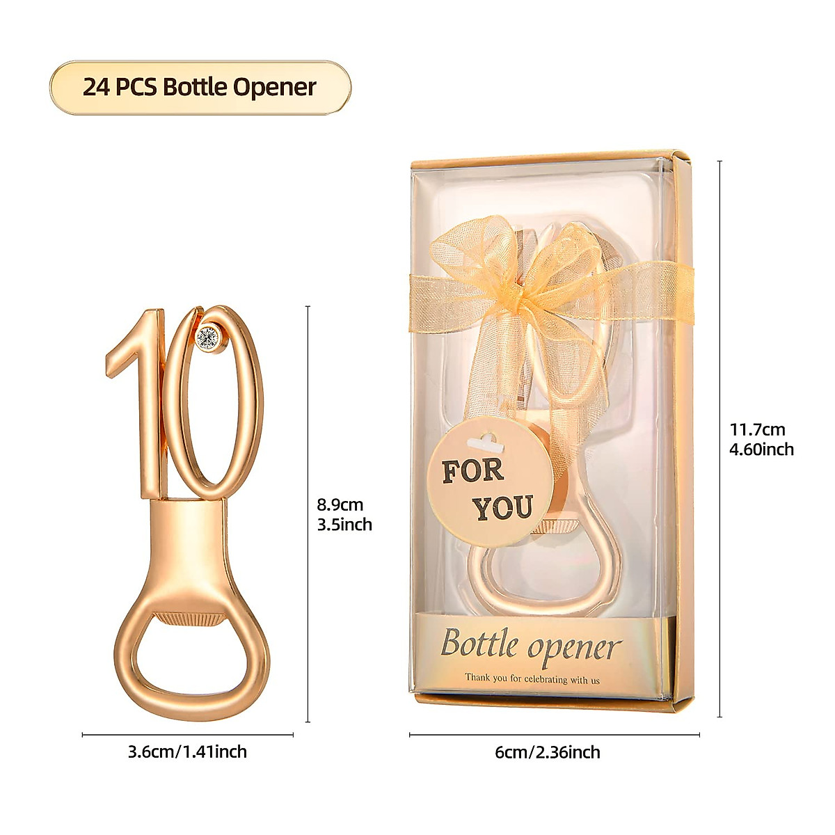 24 Pieces/Packs 10 Bottle Openers for 10th Birthday Party Favors Wedding Anniversary Gidts Decorations or Souvenirs for Guests with Gift Boxes Party Giveaways for Adults (10)