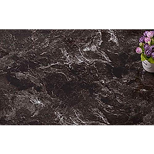 Yija Black Brown Marble Removable Wallpaper Film Self-Adhesive Granite Sticker Kitchen Peel Stick Backsplash Marble Tile Countertop Furniture Shelf 15.6In by79In