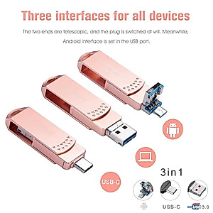 USB Flash Drive 1TB USB C Thumb Drive Phone Photo Stick 3in1 USB 3.1 Memory Stick External Storage Richwell for Android Devices,Computers and MacBook USB C-1TB AZ Pink
