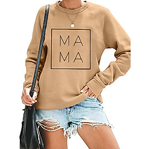 EGELEXY Mama Sweatshirt Women Funny Letter Print Mom Life Blouse Tops Casual Long Sleeve Pullover Tees (Apricot, Large)