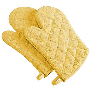 DII Basic Terry Collection 100% Cotton Quilted, Oven Mitt, Yellow, 2 Piece