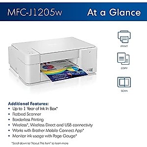 Brother MFC-J12 Series All-in-One Color Inkjet Printer, Copy, Print, and Scan, 9ppm in Color, 150 Sheets, Mobile Printing, Bundle with MTC Printer Cable