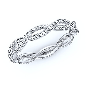 PRSTANI Solid 14k White Gold Infinity Twist Rope Wedding Band For Women Bridal Ring (6.5)