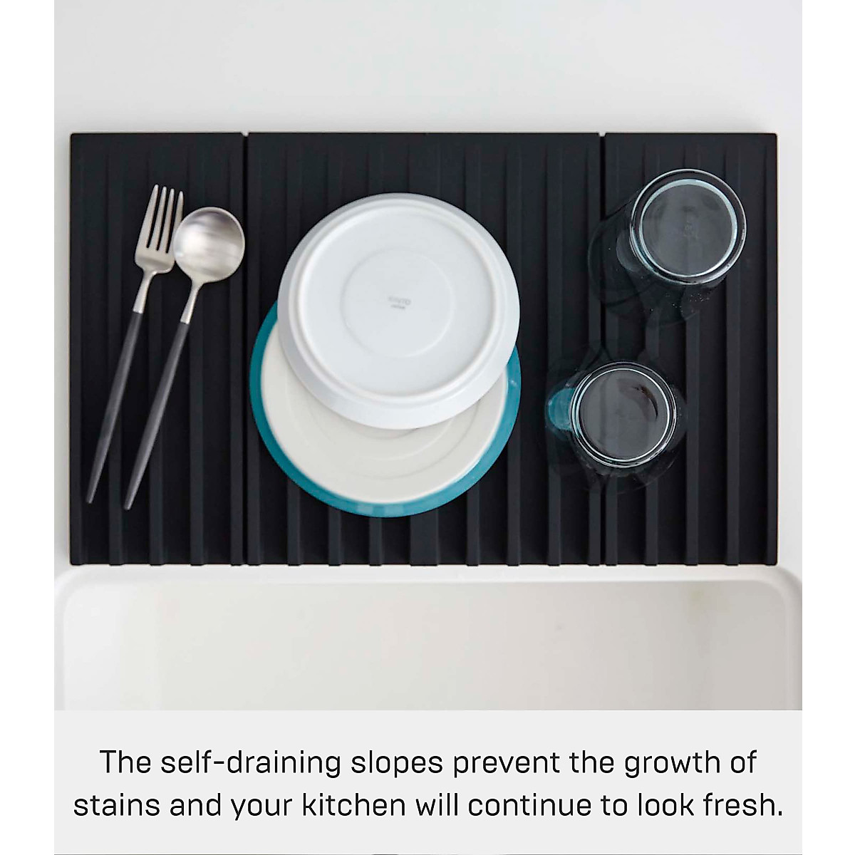 Yamazaki Home Tower Foldable Drainer Tray – Kitchen Dish Drying Mat