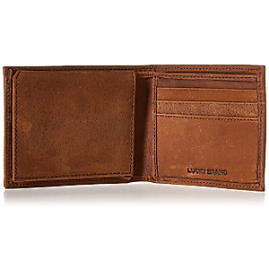 Lucky Brand Men's Embossed Bifold Wallet (Available in Cotton Canvas, Grooved Leather-Brown, One Size