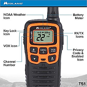 Midland T51VP3 22 Channel FRS Walkie Talkie - Up to 28 Mile Range Two-Way Radio - Orange/Black (Pack of 12)