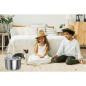 Mcacetine Cat Water Fountain Stainless Steel, Quiet Automatic Dog Water Dispenser, 2L/67oz, Adjustable Water Flow, Dog Dispenser Water Bowl, Multiple Pets Water Fountain