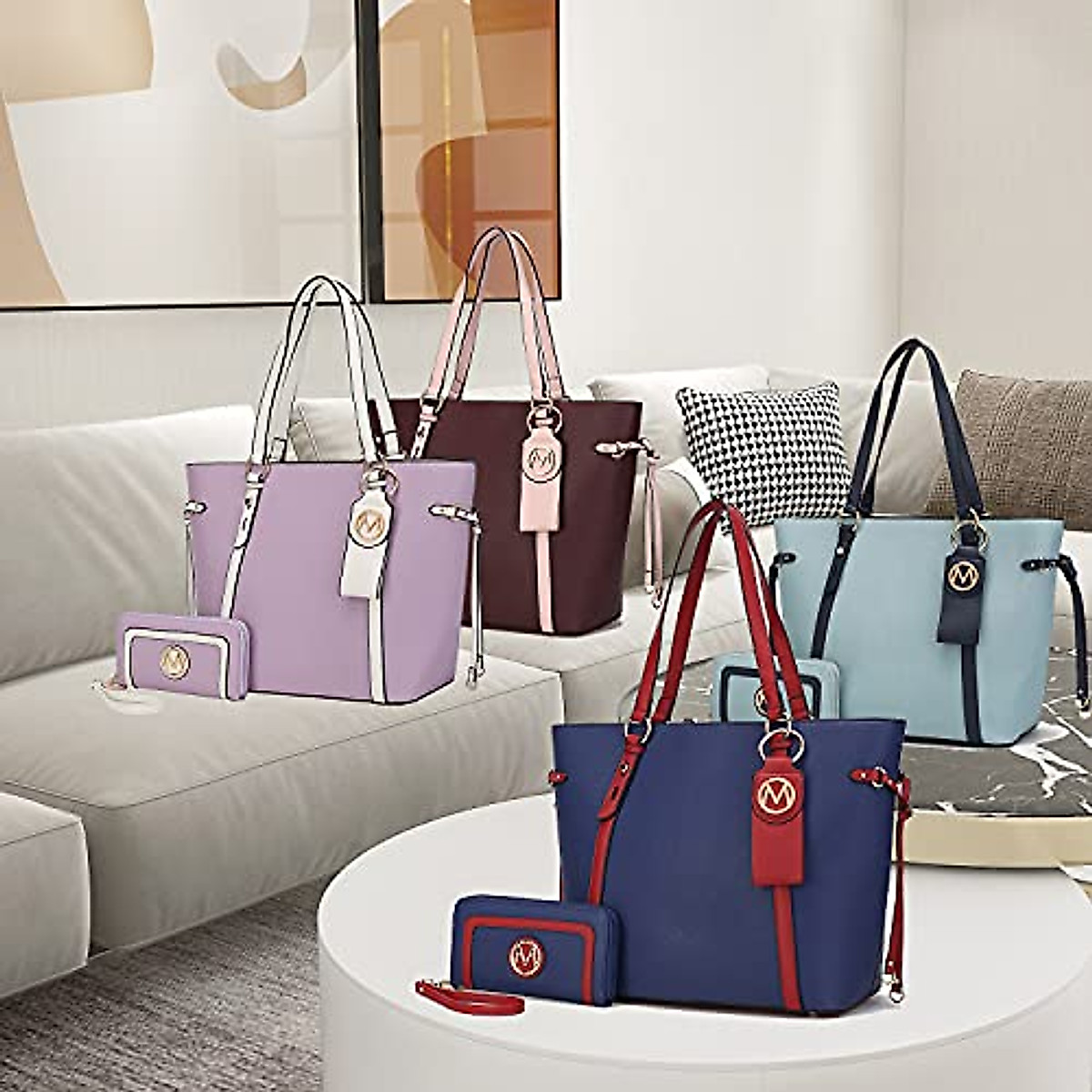 MKF Collection Tote Bag for Women Wristlet Wallet Purse & Detachable Key-Ring Set, Top-Handle Satchel Shoulder Handbag Charcoal