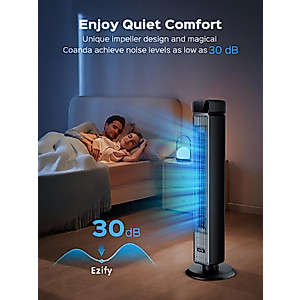 Ezify Tower Fan for Bedroom 40 Inch, 25ft/s Velocity Floor Fan, 30dB Quiet Standing Fan, 90° Oscillating Fan, 6 Speeds, 4 Modes, 12H Timer, Cooling Fan with Remote for Home Living Room Office, Black