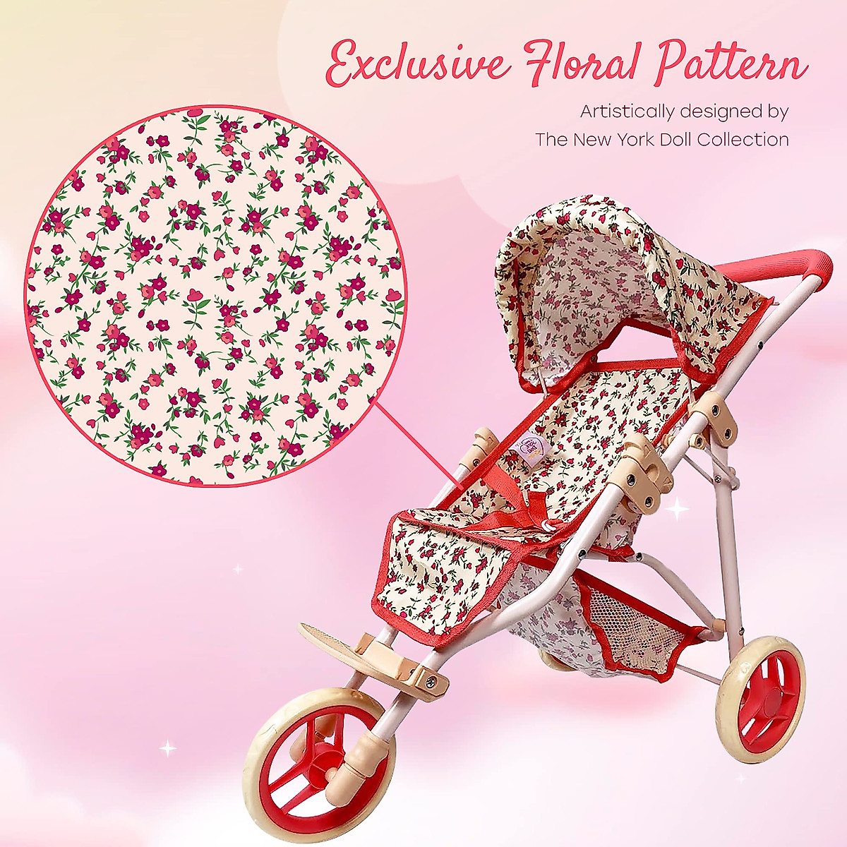 Baby Doll Stroller for Dolls | Play Toy Doll Stroller for Toddlers 3 Year Old Girls Gift | Push Pram Baby Stroller for Dolls, Babydoll Stroller Jogger Baby Carriage for Dolls (Quality Floral Print)