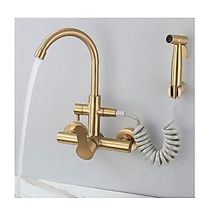Bidet Sprayer Faucet Set Brass Brushed Gold Handheld Toilet Bidet Attachment Pressure Sprayer Wall Mount Portable Set with Cold and Hot/Type a (Type a)
