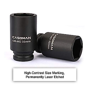 CASOMAN 1/2'' Drive Deep Spindle Axle Nut Impact Socket Set, 6 Point, CR-MO,32,33,35,36mm, 4PC 1/2-Inch Impact Socket Set, Heavy Duty Use In Removing And Installing Axle Nuts