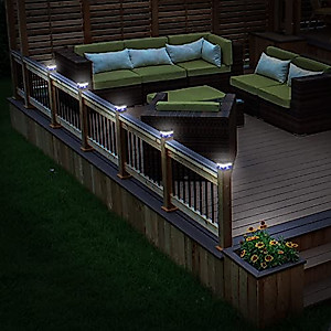 FVTLED Solar Post Lights, Outdoor Solar Post Cap Light Fits 4x4, 6x6 Wooden Posts, IP65 Waterproof High Brightness Cool White 6000K LED Post Lights for Patio Fence Deck Garden, 2 Pack (Black)