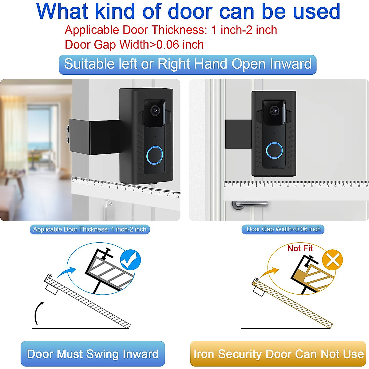 AISVAN Anti-Theft Blink Doorbell Door Mount,No-Drill Mounting Bracket for Blink Video Doorbell cover Holder Not Block Doorbell Sensor Easy to Install Blink Video Doorbell Accessories