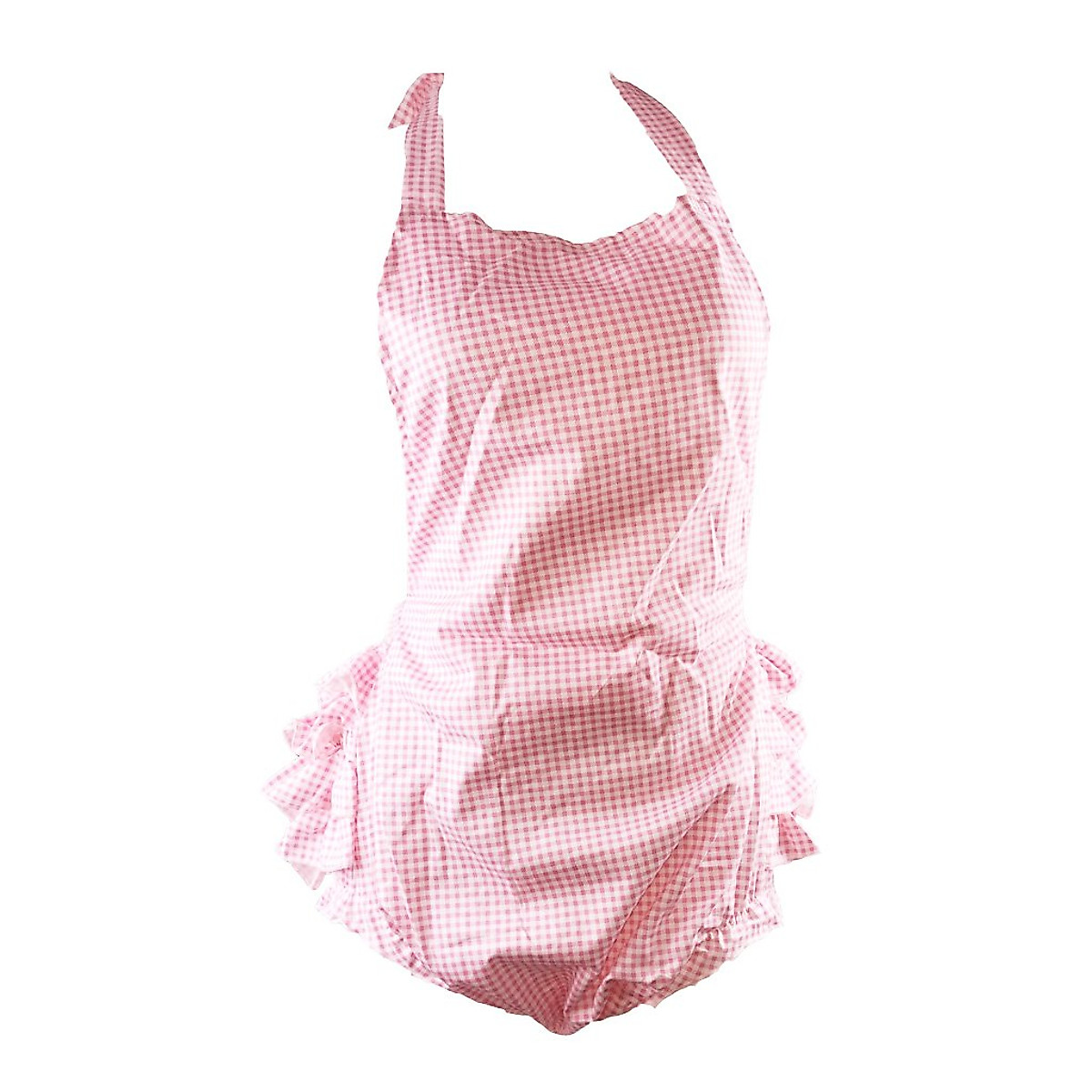 Haian ABDLPrint Cotton Snap Through Crotch Ruffle Rhumba Romper (Large, Pink Gingham Print Cotton)