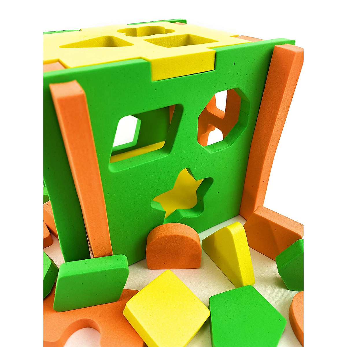 Matty's Toy Stop EVA Foam Soft Shape Sorter 5.5" Cube for Toddlers (Bright Colors)