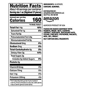 Amazon Brand - Happy Belly Whole Raw Almonds, 48 Ounce (Pack of 1)