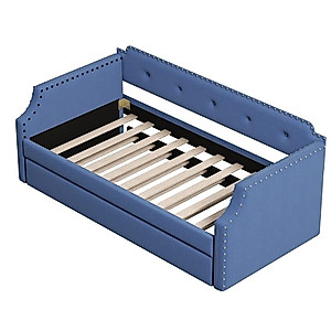 FLOYINM Upholstered Daybed with Trundle, Wood Slat Support,Upholstered Frame Sofa Bed, Twin