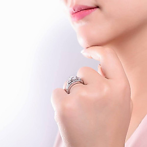 BERRICLE Sterling Silver 3-Stone Wedding Engagement Rings Round Cubic Zirconia CZ Ring Set for Women, Rhodium Plated Size 6