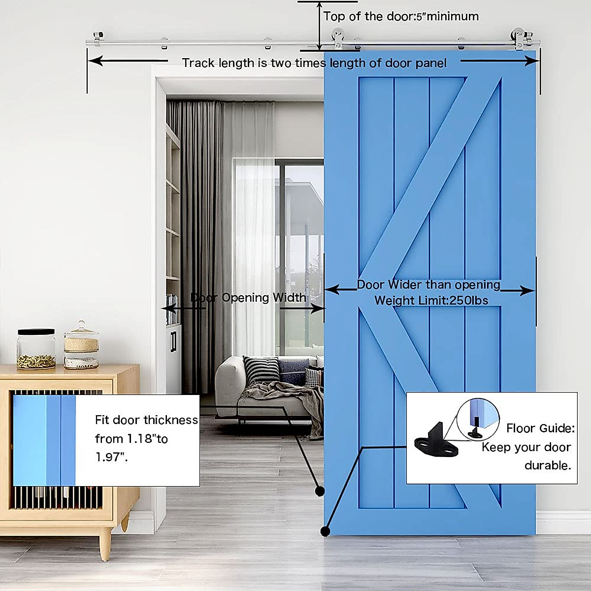BONIKLUBA Stainless Steel Sliding Barn Door Hardware Track Kit Top Mount T Hanger Set for Single Door use, Easy to Install