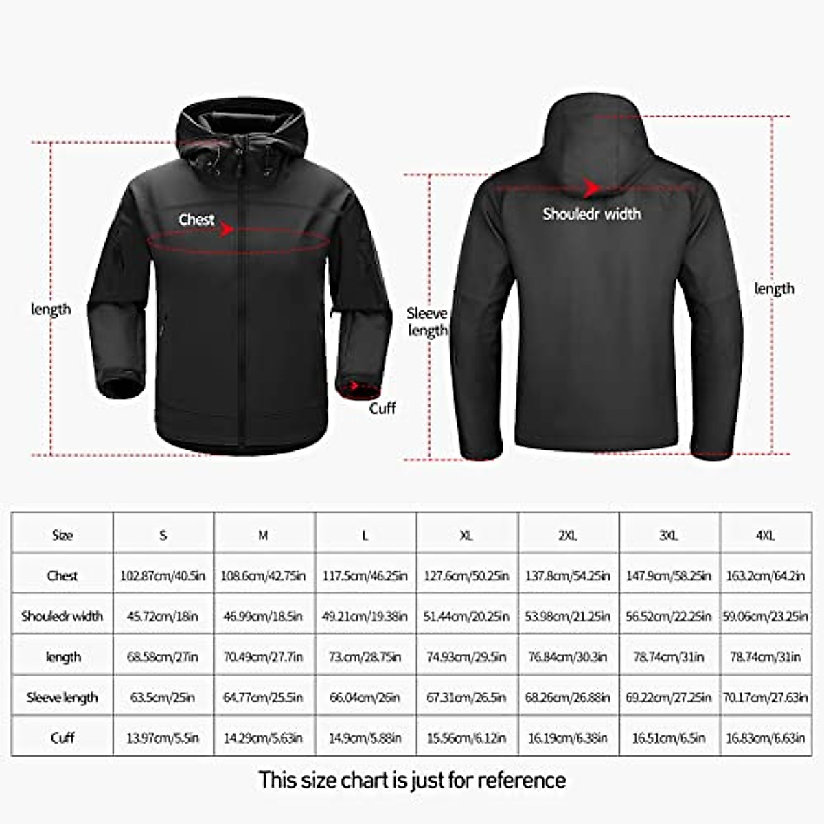 FREE SOLDIER Softshell Hiking Warm Hunting Tactical Waterproof Winter Jacket for Men(Black,3XL)