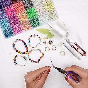 EuTengHao 6000pcs Glass Seed Beads Small Craft Beads for DIY Bracelet Necklaces Crafting Jewelry Making Supplies with Two 0.8mm Clear Bracelet String (4mm, 250 Per Color, 24 Colors)