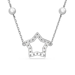 Swarovski Stella necklace, Crystal pearls, Star, White, Rhodium plated