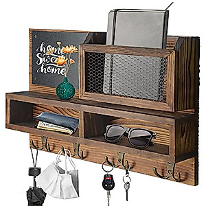 Key Holder for Wall, Mail Organizer Wall Mount with Key Hooks and Wallet Holder, Sunglasses Storage and Dog Leash Holder, Wall Decorative with 4 Double Hooks and Chalkboard