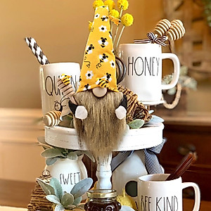 CiyvoLyeen Bumble Bee Chef Gnome Scandinavian Tomte Nisse Swedish Honey Bee Elf Home Farmhouse Kitchen Decor Bee Shelf Tiered Tray Decorations, Set of 2