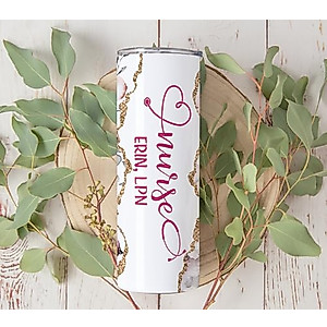 Personalized Floral Nurse Tumbler, Stainless Steel Double Wall Insulated Cup With Lid And Straw, Travel Mug for School Nurses, Registered RN Coffee Cup, Gift for Medical Student Women (20 oz)