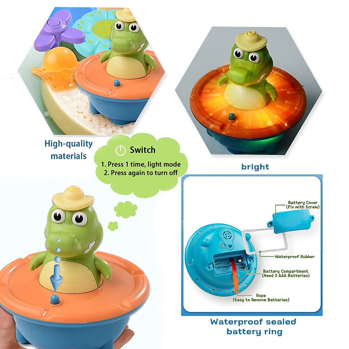 Fountain Crocodile Bath Toys | 5 Modes Spray Water Bath Toy | Sprinkler Light Up Bathtub Toy for Boys Girls Kids, for Bathroom Swimming Pool Indoor Outdoor