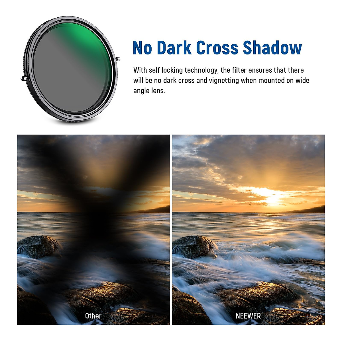 NEEWER 2 in 1 82mm Variable ND Filter ND2–ND32&CPL Filter(Circular Polarizer Filter) No X Cross/30 Layer Nano Coated/HD Optical Glass/Ultra Slim Aluminum Alloy Frame/Water Repellent/Scratch Resistant
