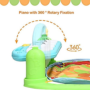 BABY JOY Baby Play Mat, Kick and Play Gym with Detachable Piano, Foot Gym Carpet Piano Fitness Rack, 4 Rattle Pendants and 1 Mirror, Ideal for Baby Room (Rainbow)