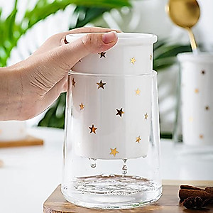 OUSIKA Utensil Caddy Chopsticks CageHousehold Ceramic Cutlery Storage Box， Kitchen Shelf Glass Drain Rack， Kitchen Accessories Drainage Pen Holder Shelves