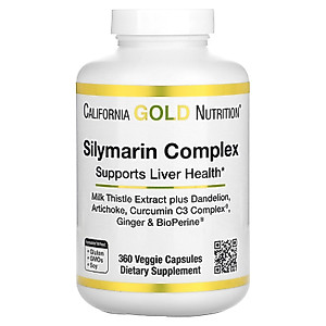 Silymarin Liver Health Complex, Milk Thistle Extract with Curcumin, Artichoke, Dandelion, Ginger, Black Pepper, Synergistic Liver Detox & Cleanse Support, 360 Veggie Capsules by California Gold