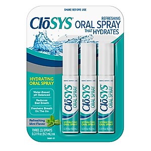 CloSYS Oral Breath Spray, 0.31 Ounce (3 Count), Mint, Sugar Free, pH Balanced, Fights Bad Breath