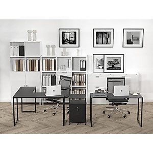 SHW Rolling File Cabinet w/ 2 Drawers & Open Shelf, Black