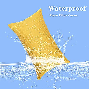 UGASA Set of 2 Outdoor Waterproof Throw Pillow Covers Decorative Farmhouse Water Resistant Solid Cushion Cases for Patio Garden Sofa Chairs Yellow 12x20 inch