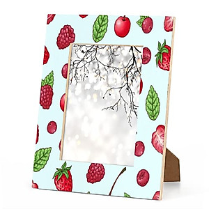 Pardick Watercolor Raspberry Strawberry 5x7 Picture Frame, Cherry Red Wooden Photo Frames for Tabletop and Wall Display, Picture Frame Home Office Decor