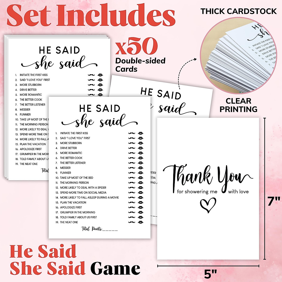 STOFINITY He Said She Said Bridal Shower Game - 50 Pcs Him Or Her Wedding Shower Game for 50 Guests, Engagement Party Game for Bridal Shower Decorations