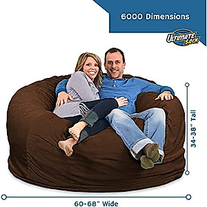 ULTIMATE SACK 6ft Bean Bag Chair, Oversize Bean Bag Chair for Adults, Comfy Chair Bean Bag Couch Lounge Sofa Loveseat Furniture | Brown Suede