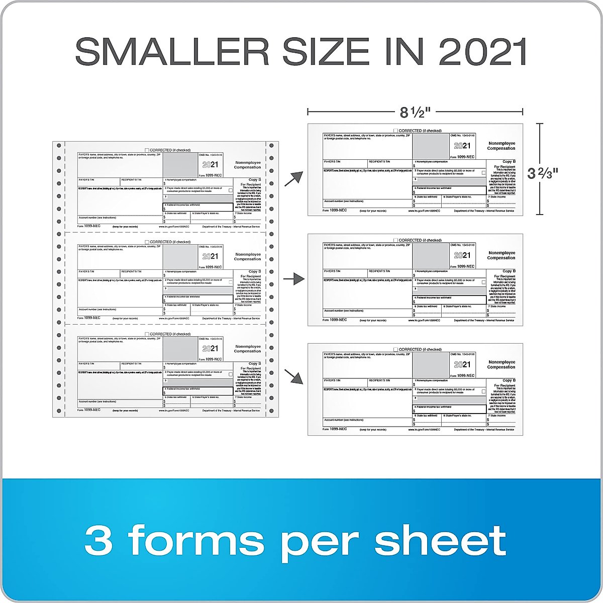 Adams 1099 NEC 3 Up 2021 Continuous Forms, 4 Part Carbonless Forms, for Pin Fed Dot Matrix Printers, with 3 1096, 20 Pack (TXA2299-NEC21)