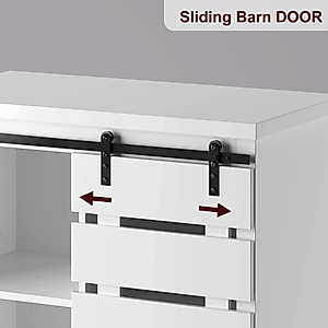 BOTLOG Tall Kitchen Pantry, Large Wood Storage Cabinet with Sliding Barn Door and Adjustable Shelves, Tall Freestanding Cupboard for Dining Room, Living Room, Laundry, White