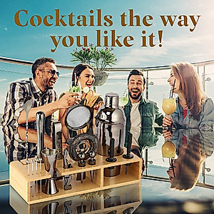 23-Piece Mixology Bar Kit Cocktail Shaker Set - Bartender Kit with Stylish Bamboo Stand - Home Bar Tools and Martini Drink Mixer Gift Set with Recipe Book