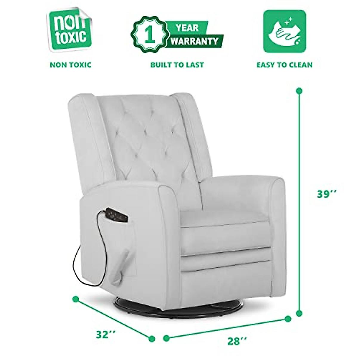 Evolur Linda Upholstered Plush Seating Swivel Glider, Rocker, Misty Grey