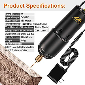 Electric Resin Drill Set, Midvalley Pin Vise Electrical Mini Hand Drill Kit with 10Pcs Twist Drill Bits (0.8-1.2 mm) Tool, for Resin Craft, DIY Jewelry Making Keychains, Pendant, Plastic Wood.